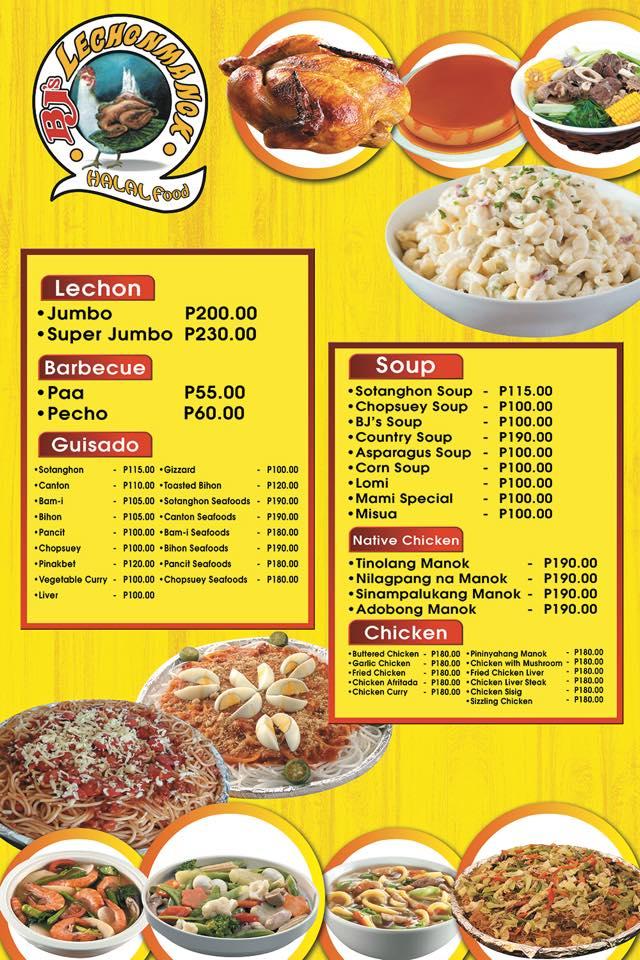 Carta del restaurante BJ's Lechon Manok, Koronadal, FRXV+CCJ