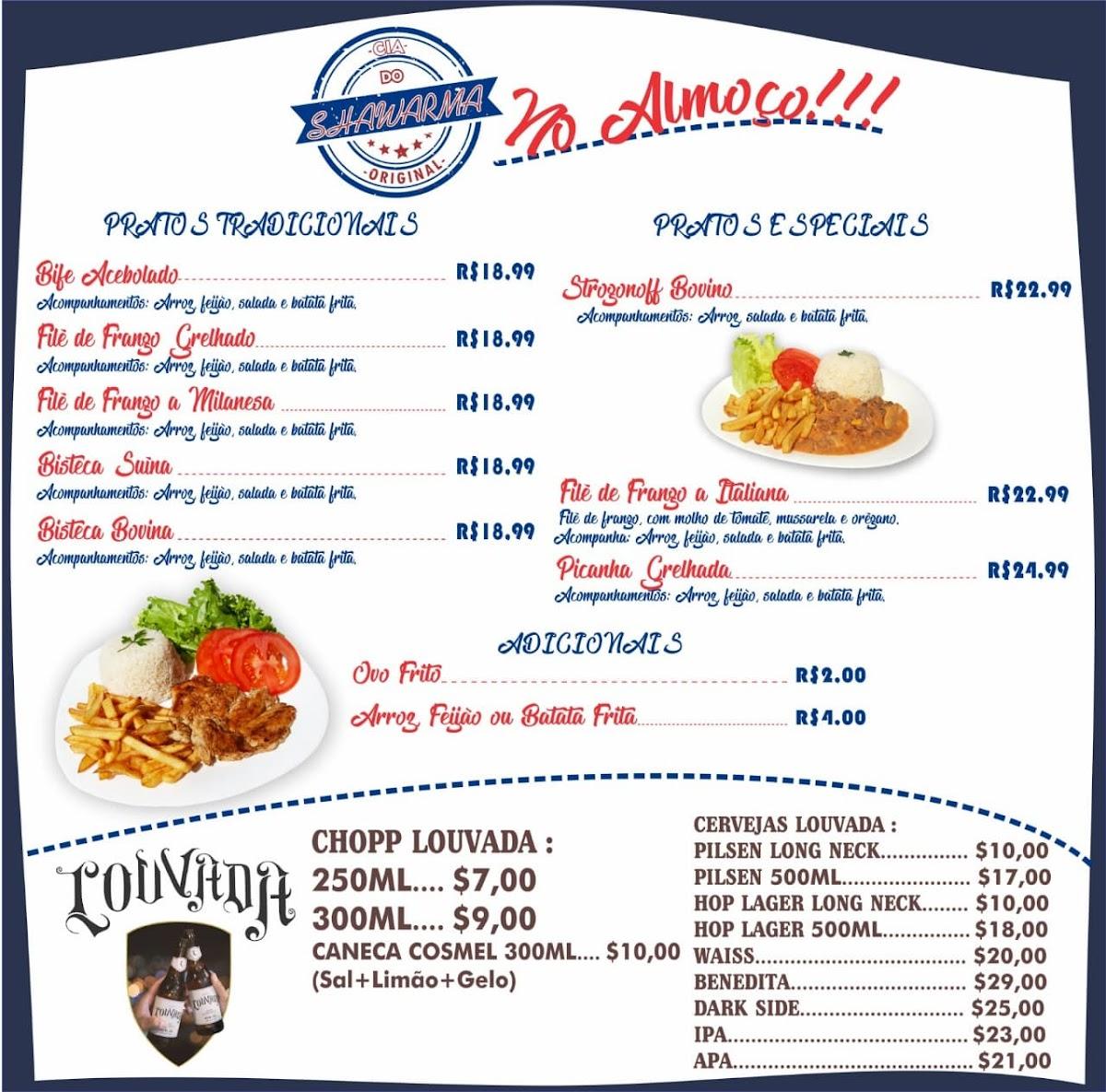 Menu at Cia do Shawarma restaurant, Sorriso, Av. Tancredo Neves
