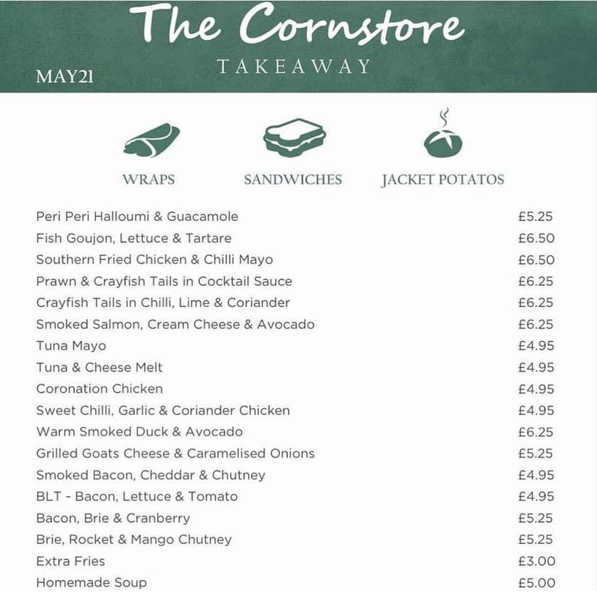Menu at Corn Store restaurant, Welshpool