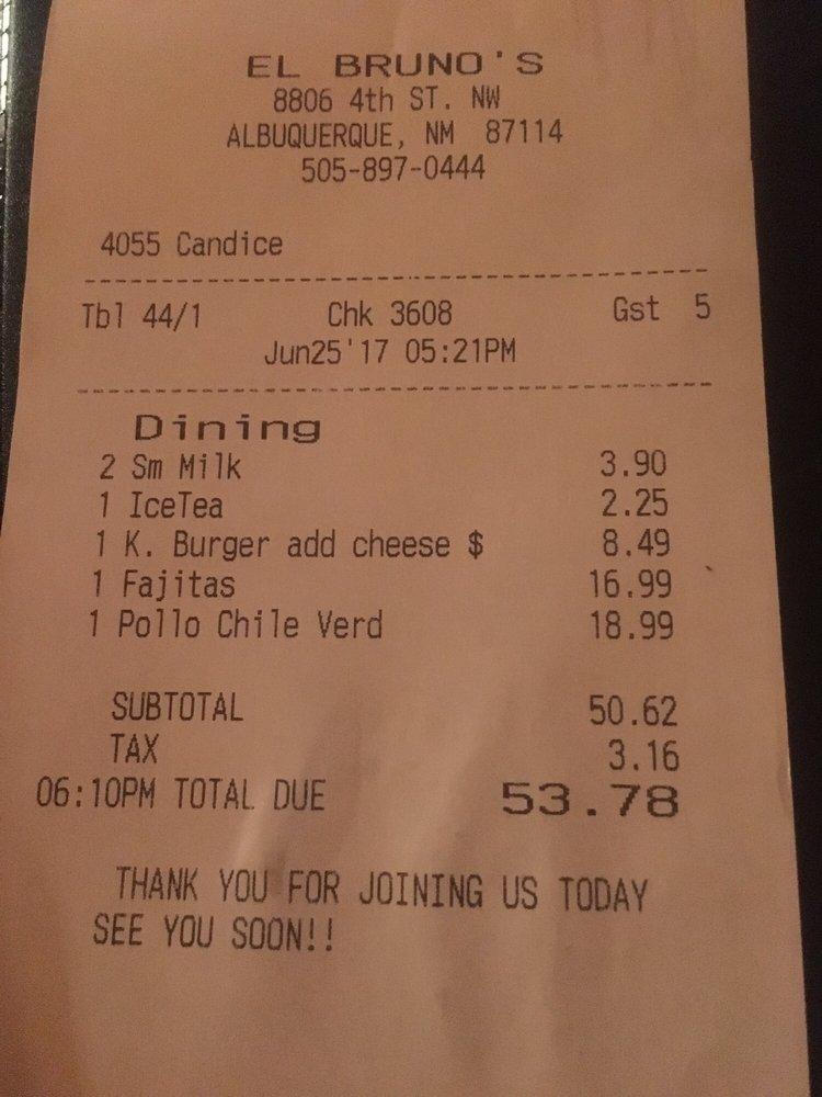 Menu at El Bruno Restaurant Y Cantina, Los Ranchos de Albuquerque