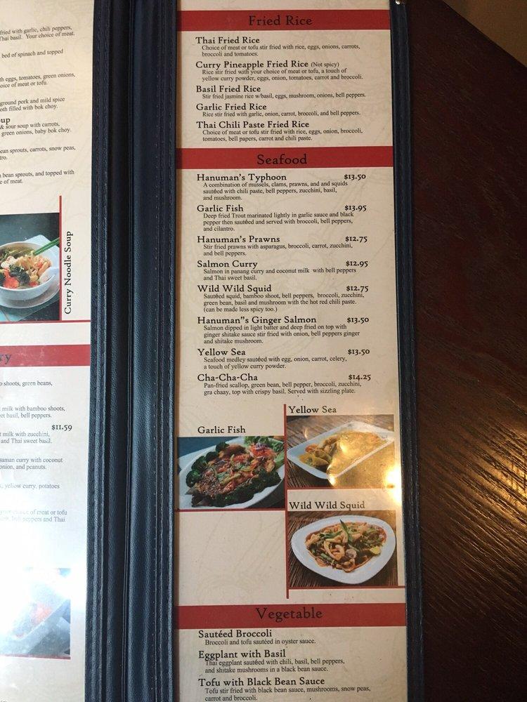 Menu at Hanuman Thai Cafe, Kirkland