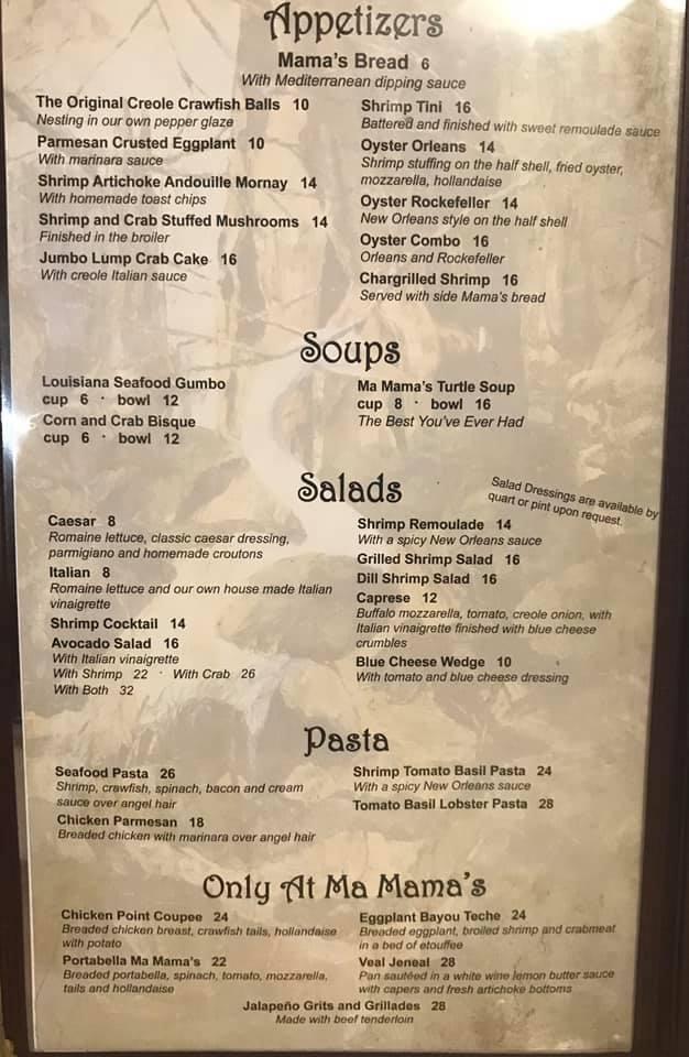Menu at Ma Mama's Kitchen pub & bar, New Roads