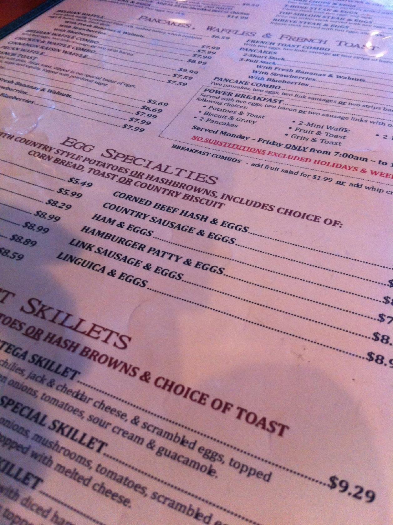 Menu at Manor Grill restaurant, San Leandro