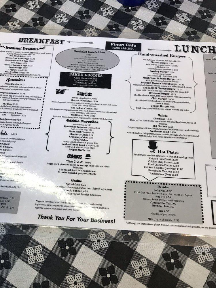 Menu at Pinon Café cafe, Payson