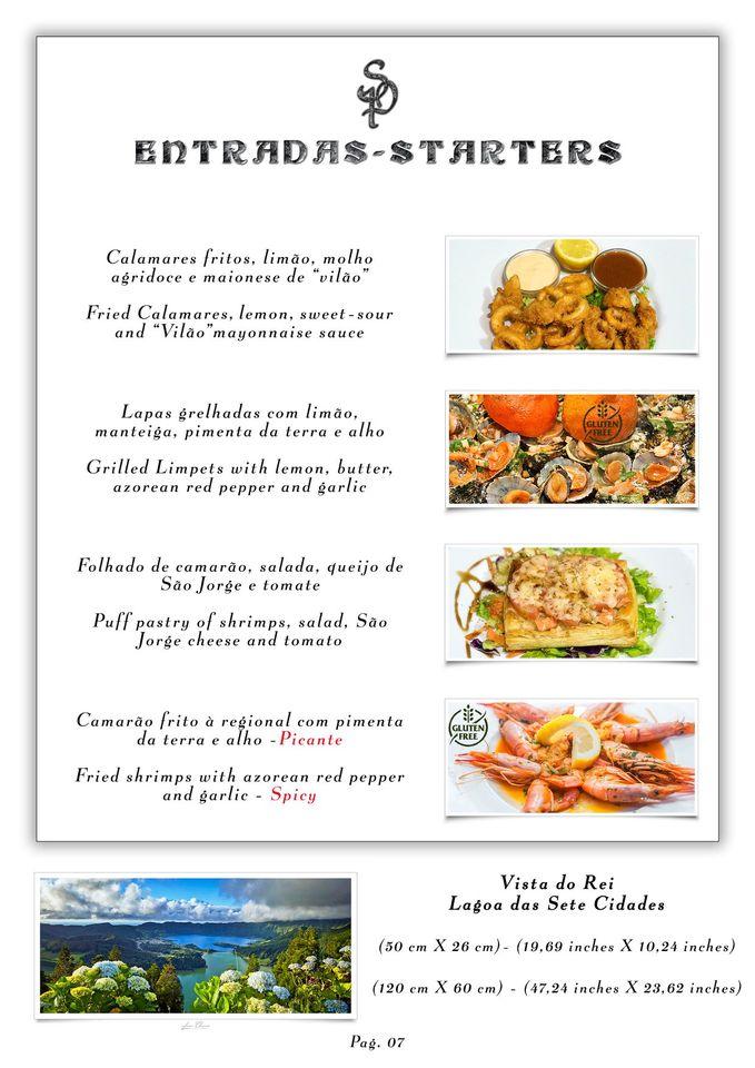 Menu at São Pedro restaurant, Ponta Delgada