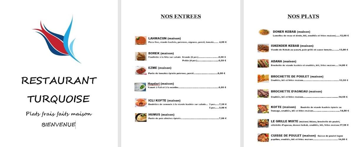 Menu at Turquoise restaurant, Antony