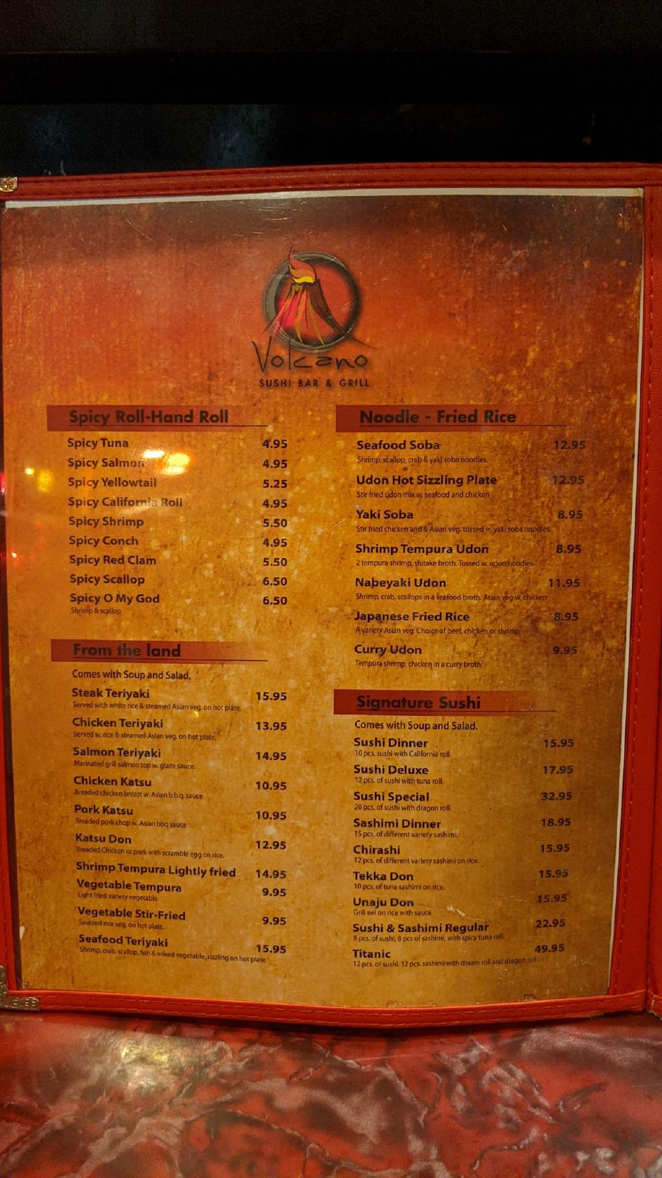 Menu at Volcano Sushi Bar ( General Booth ), Virginia Beach, General ...