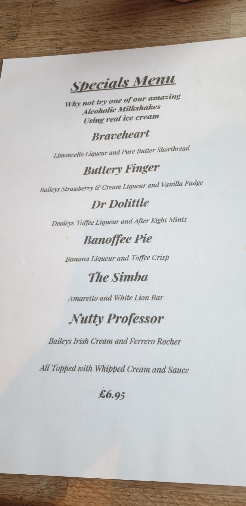 Menu at West Coast Rock Cafe, Blackpool