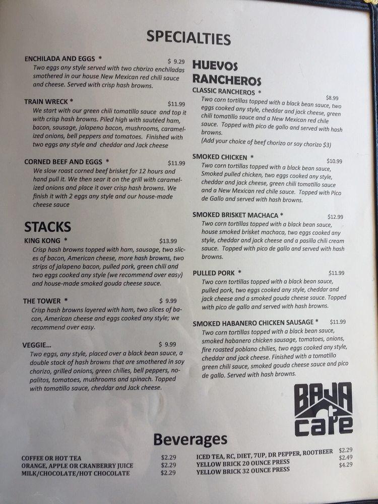 Menu at Baja Cafe on Campbell, Tucson