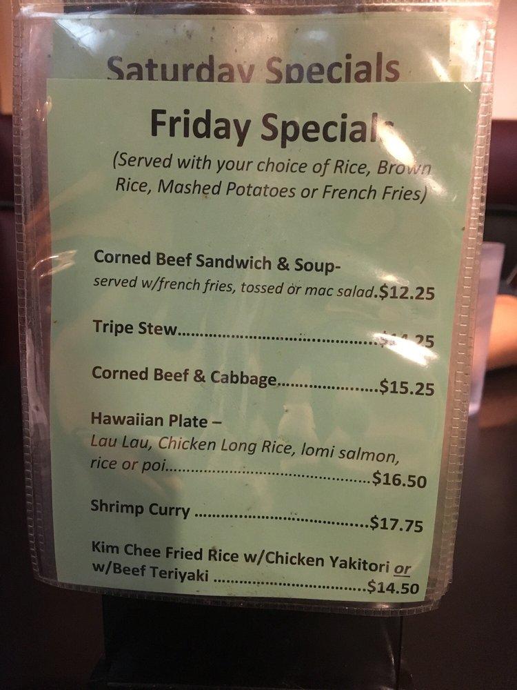 Menu at Eagle Cafe, Honolulu