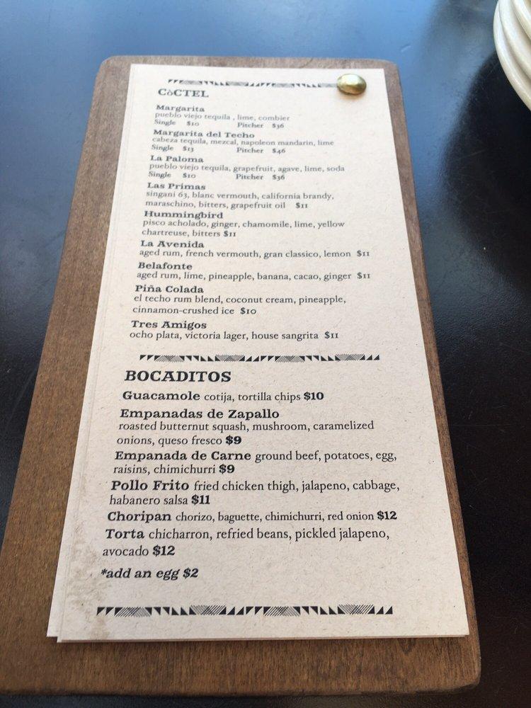 Menu at El Techo pub & bar, San Francisco