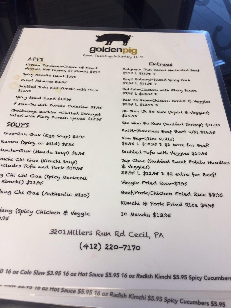 Menu at Golden Pig restaurant, Cecil-Bishop