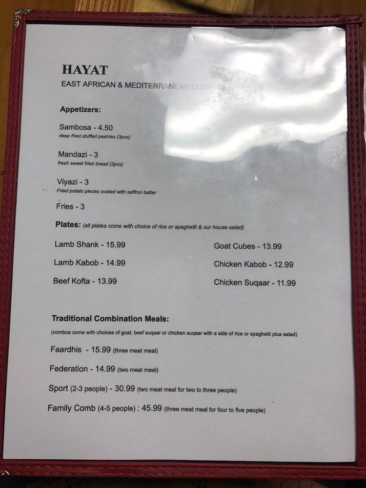 Menu at Hayat - African Halal Restaurant, Beaverton
