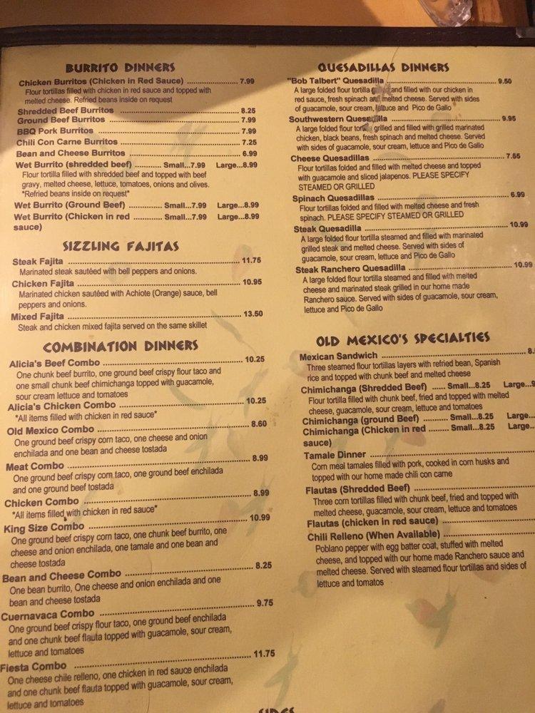 Menu at Old Mexico Restaurant, Livonia, Five Mile Rd