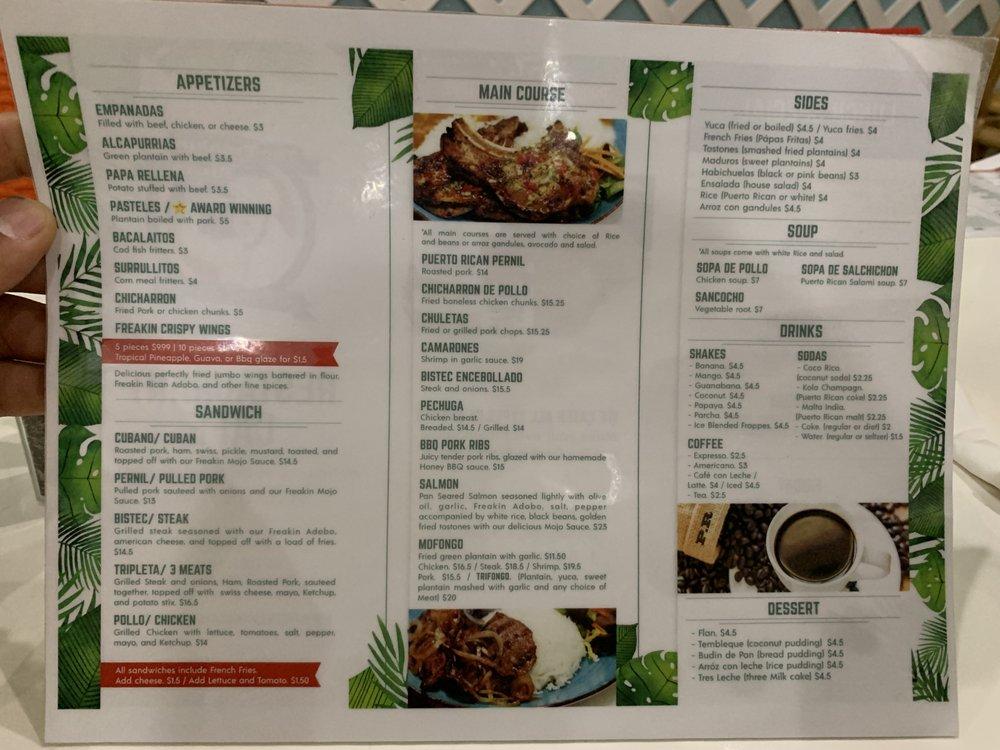 Menu at The Freakin Rican restaurant, New York City