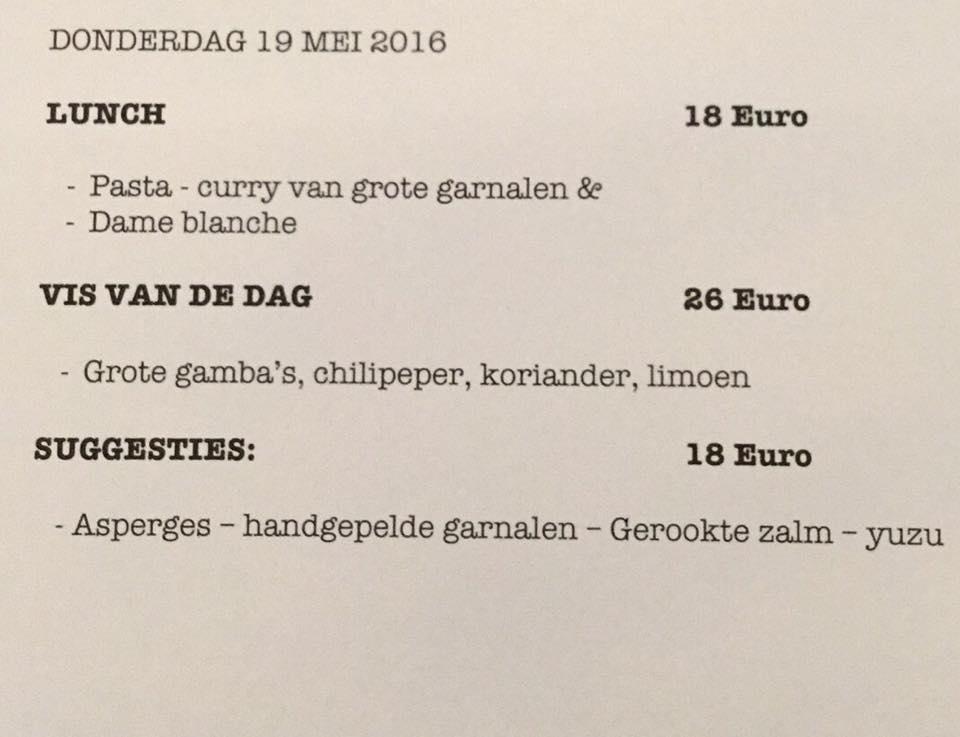 Menu at Brasserie Terroir, Blankenberge