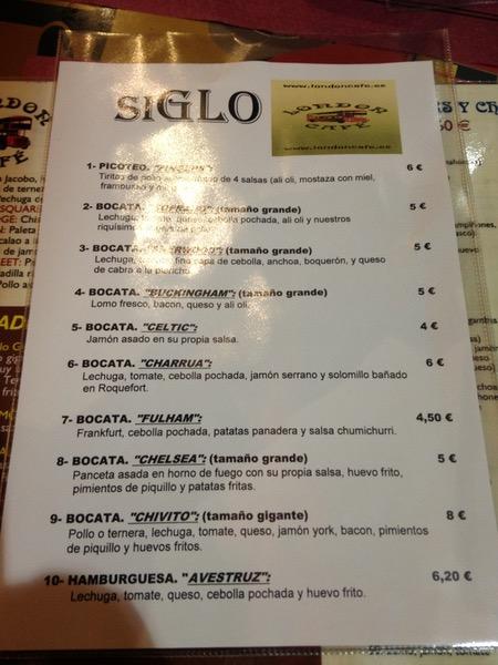 Menu at Bar Siglo, Logroño