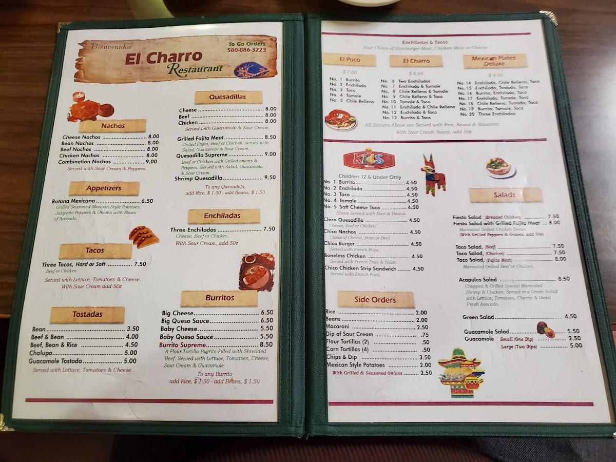 Menu at El Charro restaurant, Canton