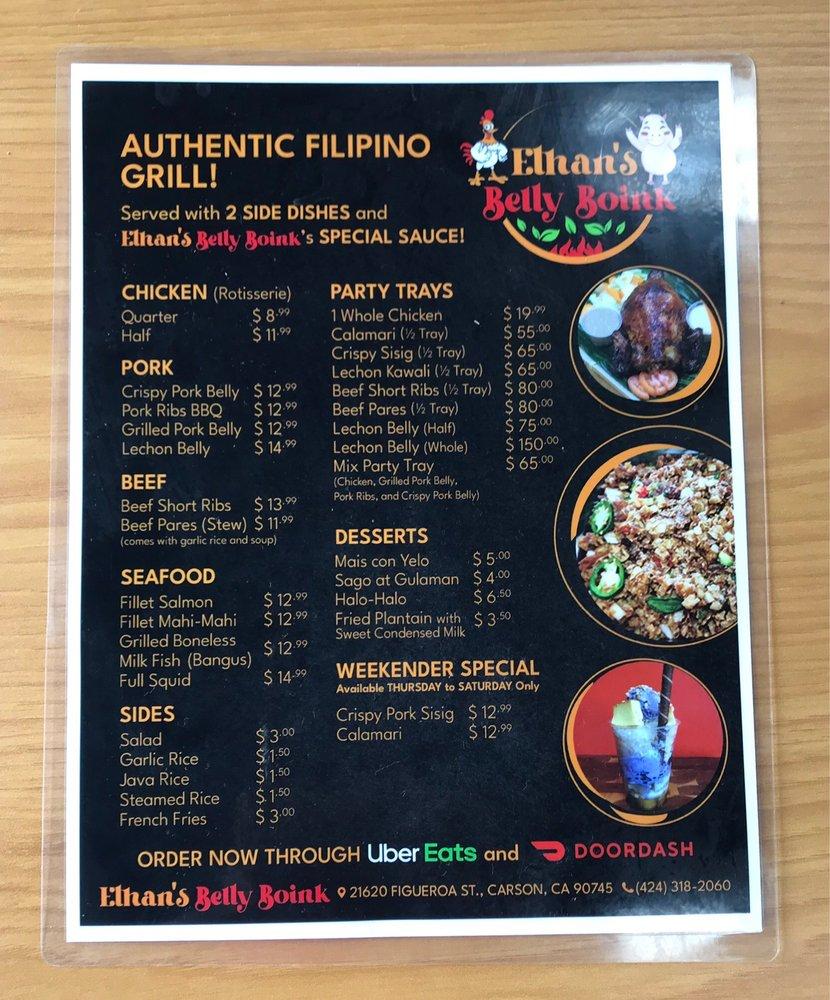 Menu at Ethan's Belly Boink BBQ, Carson