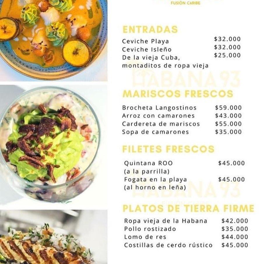 Menu at Habana 93 restaurant, Bogotá, Calle 93A N 11A - 47