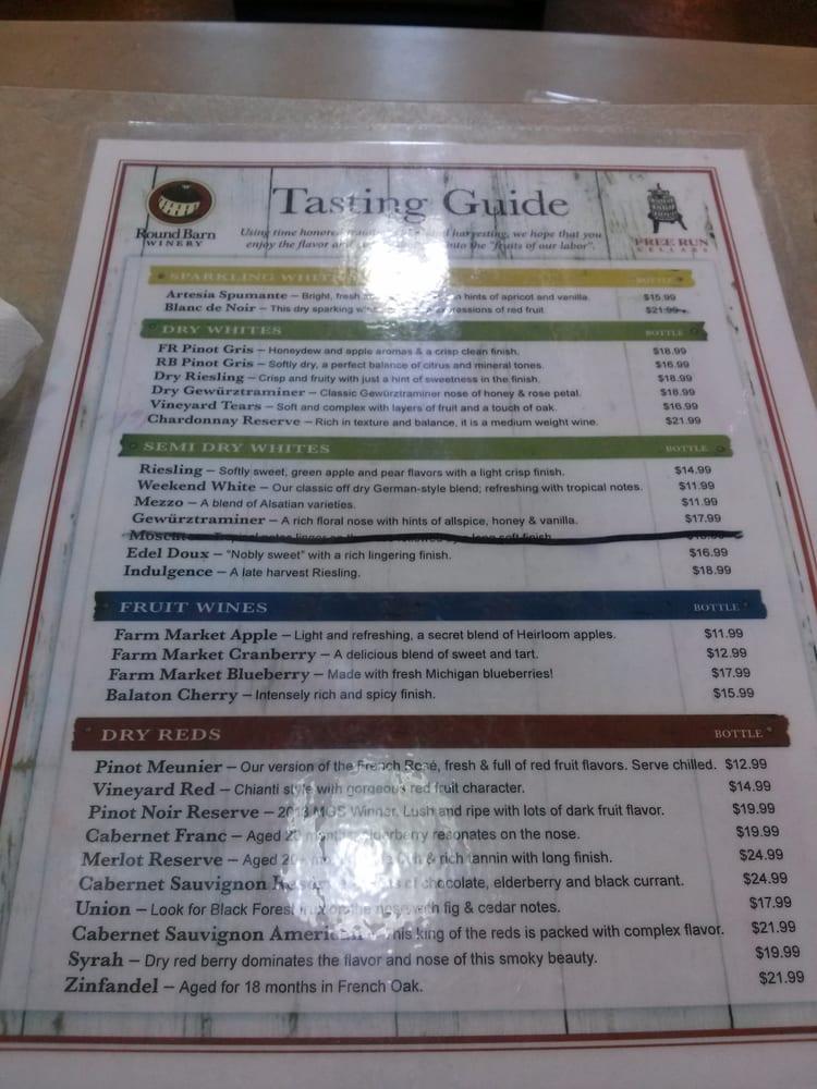 Menu at Round Barn Tasting Room - Union Pier, Union Pier
