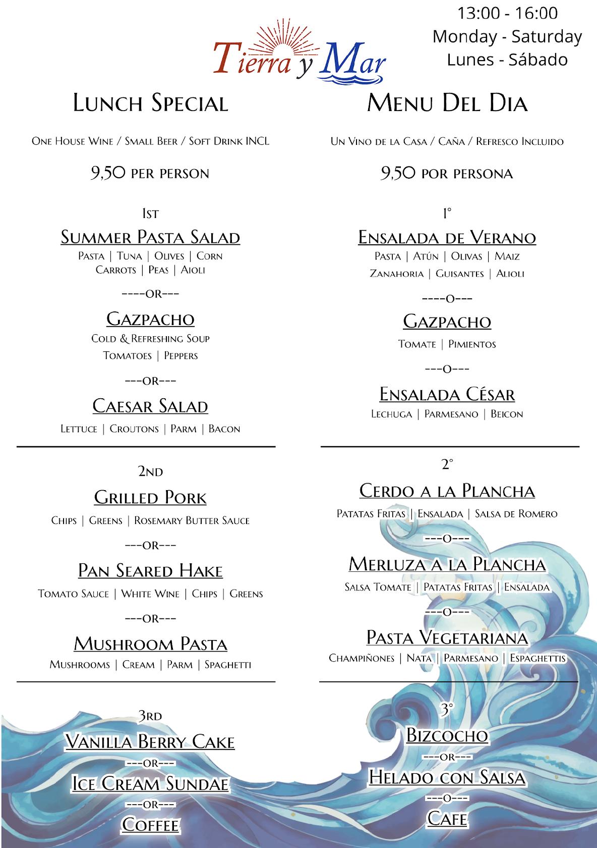 Carta del restaurante Tierra y Mar, Garrucha