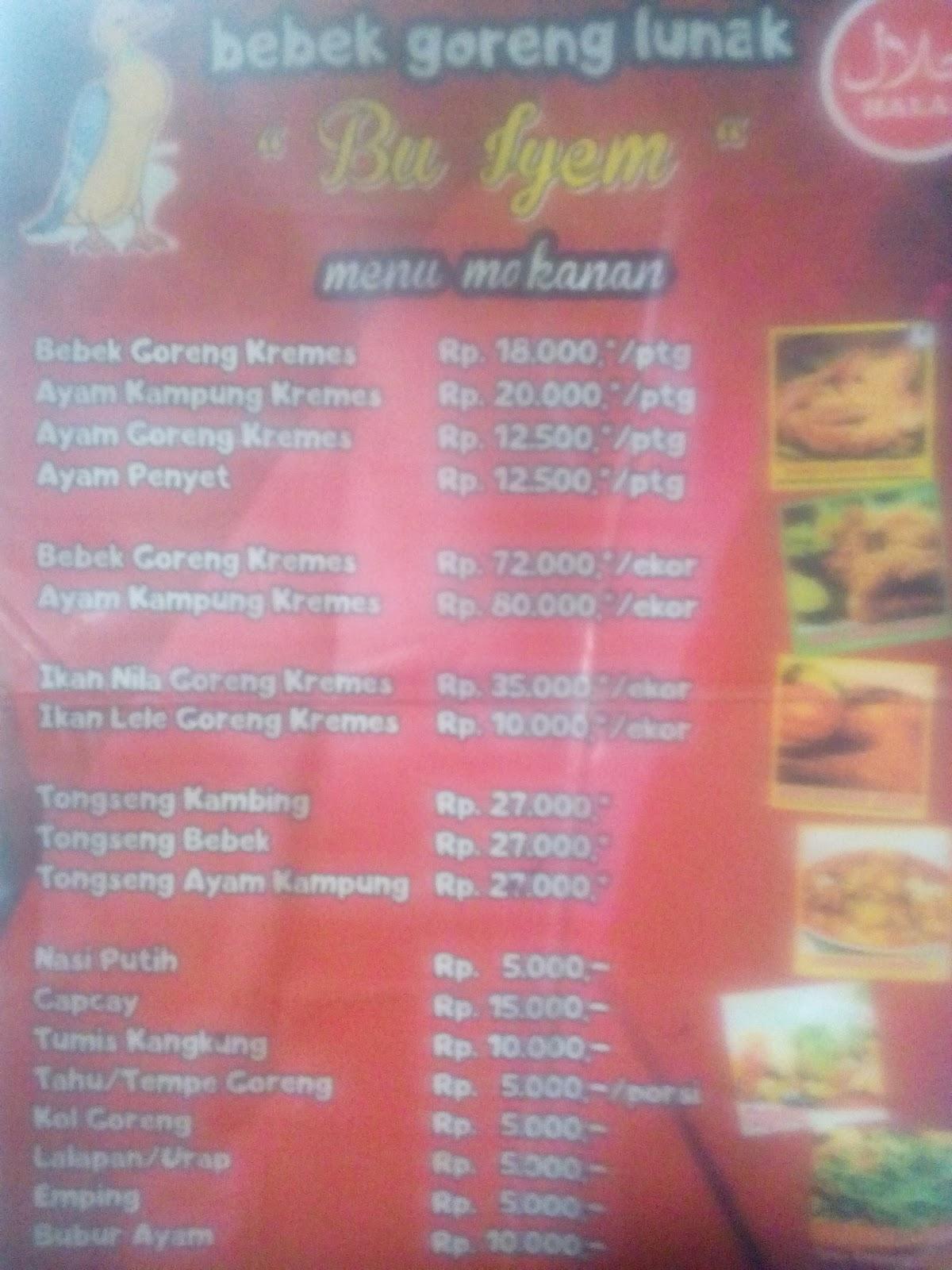 Menu at Warung Bebek Lunak Buk Iyem restaurant, Binjai