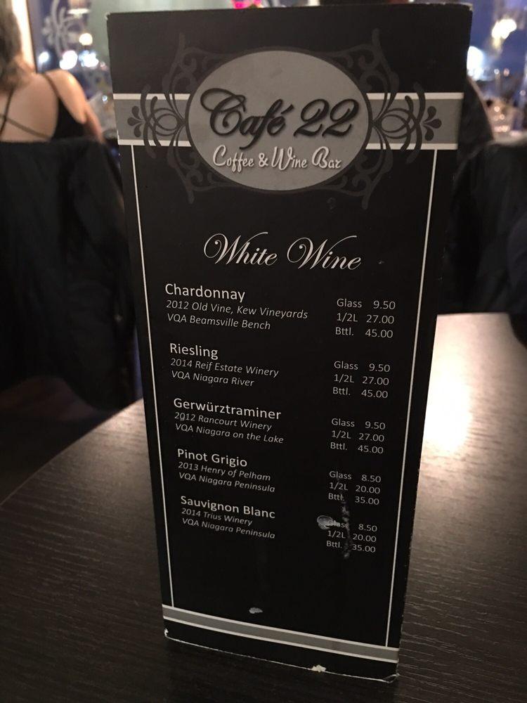 Menu at Café 22, Waterloo, 22 King St S