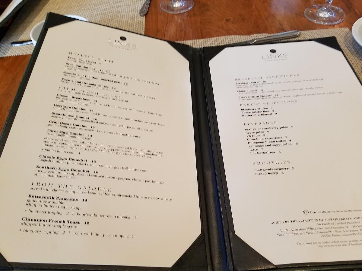 Menu at Links, an American Grill restaurant, Hilton Head Island