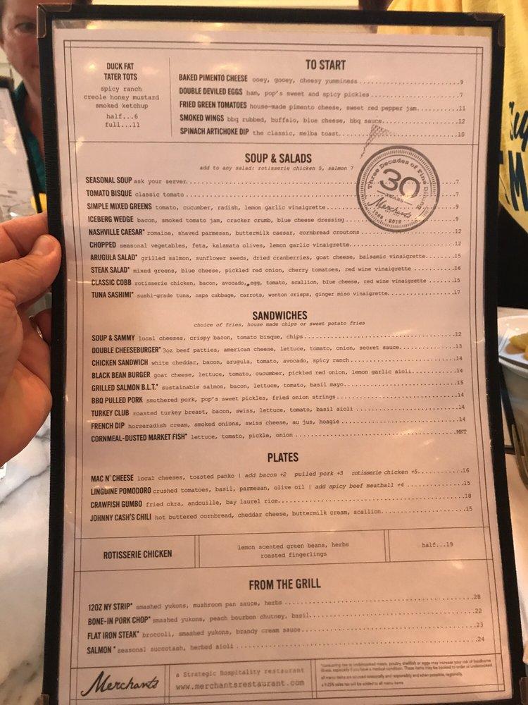 Menu at Merchants steakhouse, Nashville