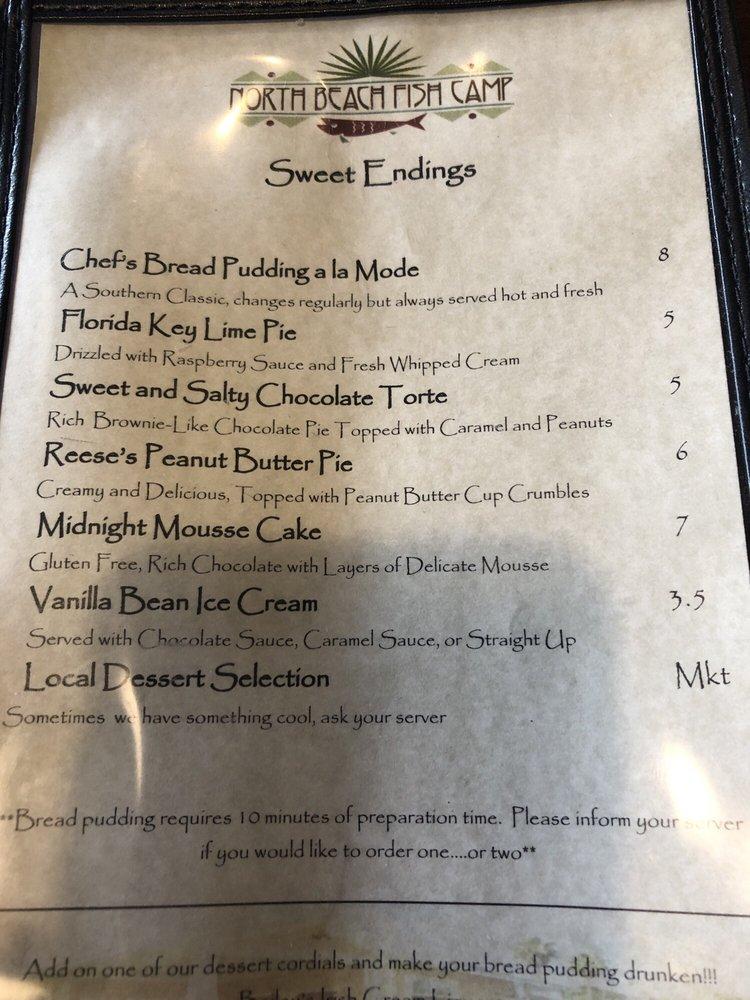 Menu at North Beach Fish Camp pub & bar, Neptune Beach