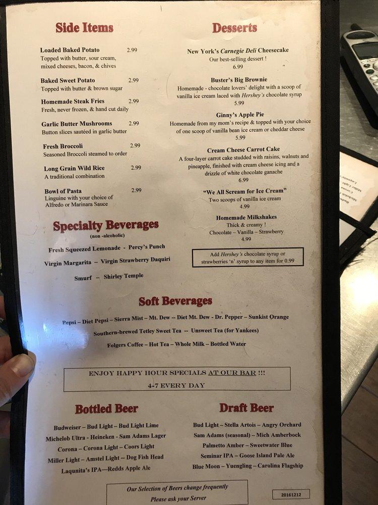 Menu at Percy & Willies restaurant, Florence, 130 Dunbarton Dr