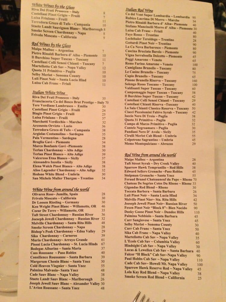 Menu at Trattoria I Trulli Restaurant, Encinitas