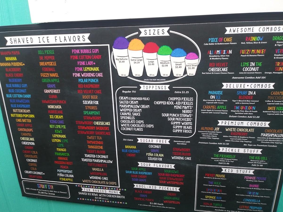 Menu at Aloha Shaved Ice Co. pub & bar, Denison