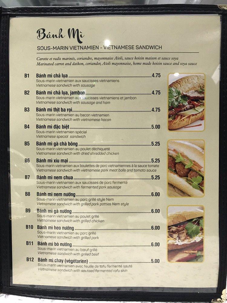 Menu at Banh Mi Co Kieu restaurant, Montreal