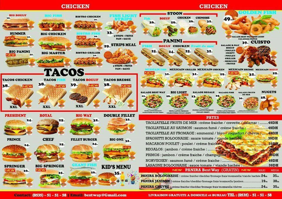 Menu at Bestway restaurant, Meknes