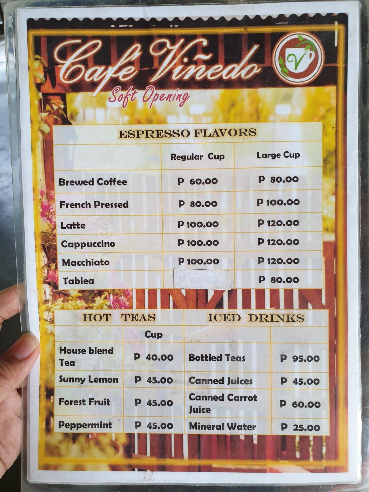 Menu at Cafè Viñedo cafe, Cagayan de Oro