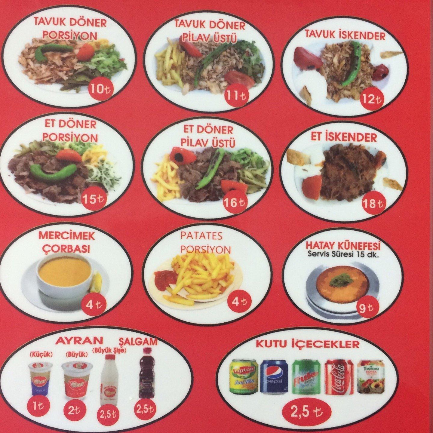 Menu at DoDo Döner, Istanbul
