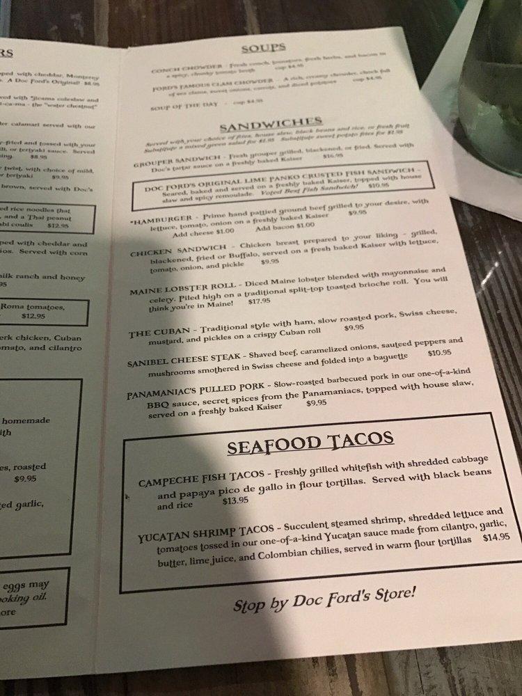 Menu at Doc Ford's Rum Bar & Grille, Sanibel, Island Inn Rd