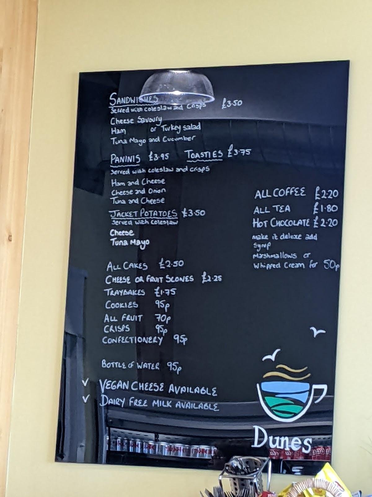 Menu at Dunes cafe, Hartlepool
