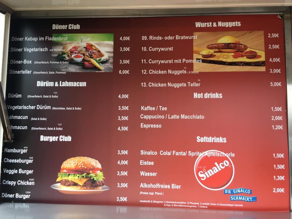 Menu at Food Club Imbiss, Darmstadt
