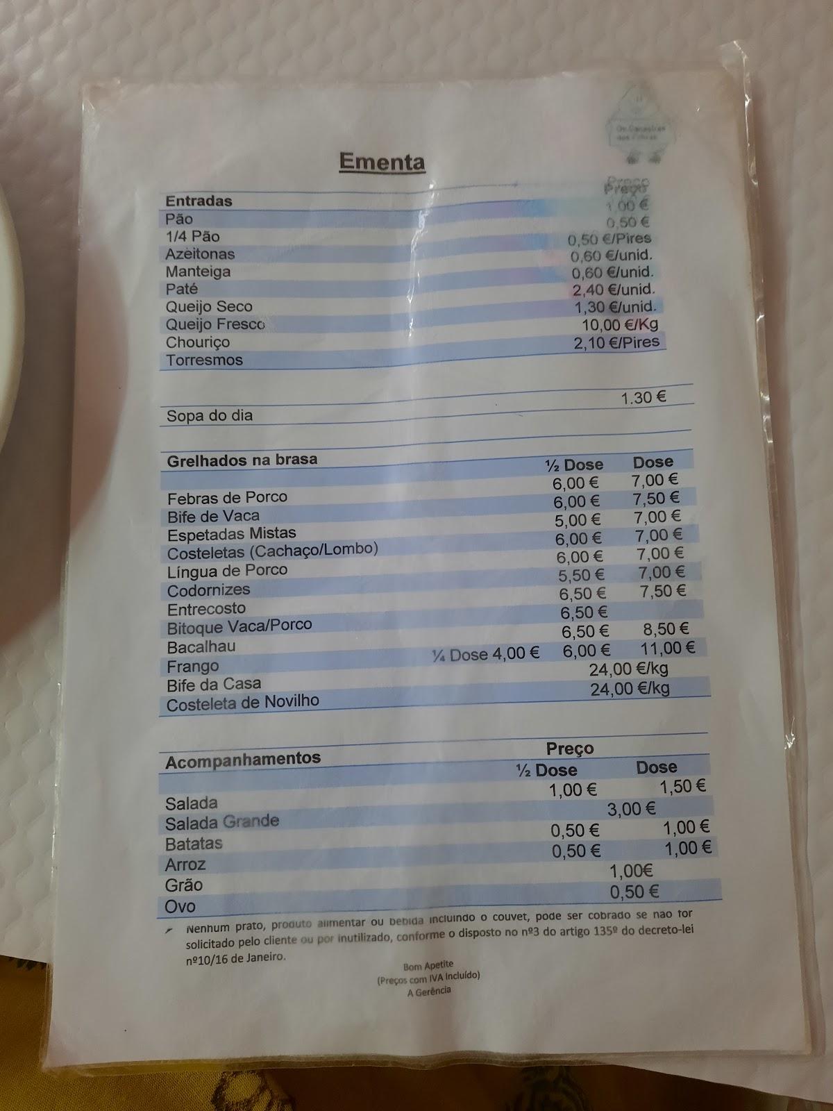 Menu em Os Canastras das Febras restaurante, Palmela, Estr. dos ...
