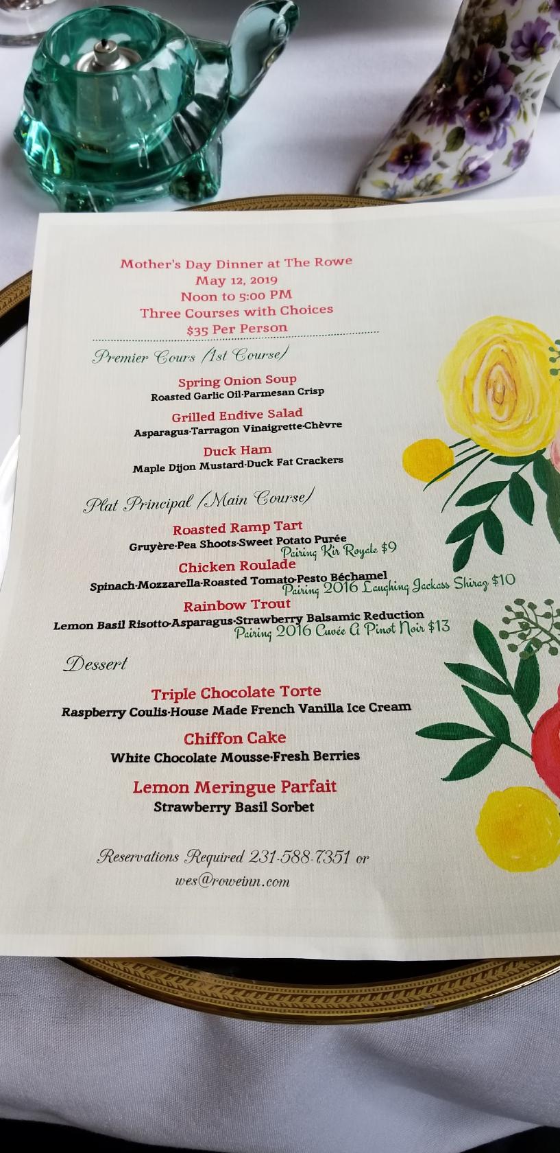 Menu at Rowe Inn Restaurant, Ellsworth
