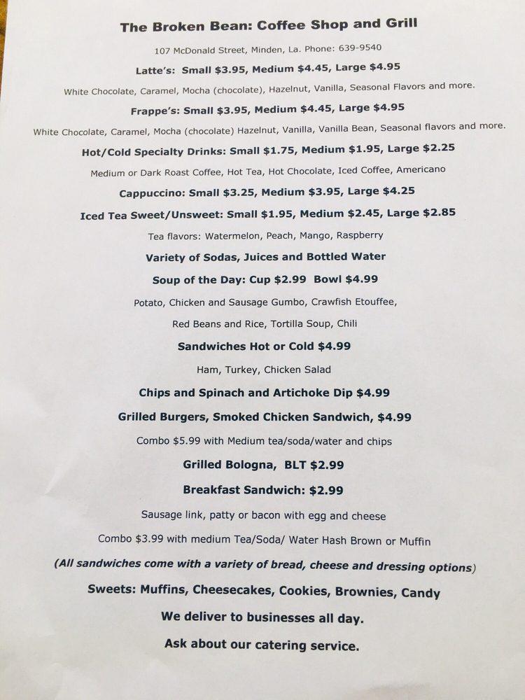 Menu at The Broken Bean restaurant, Minden