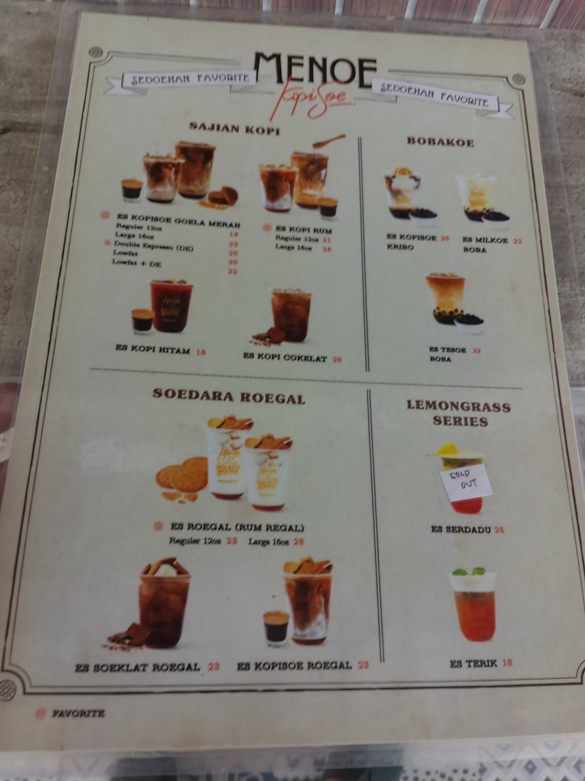 Carta del café Kopi Soe Pandaan, Indonesia