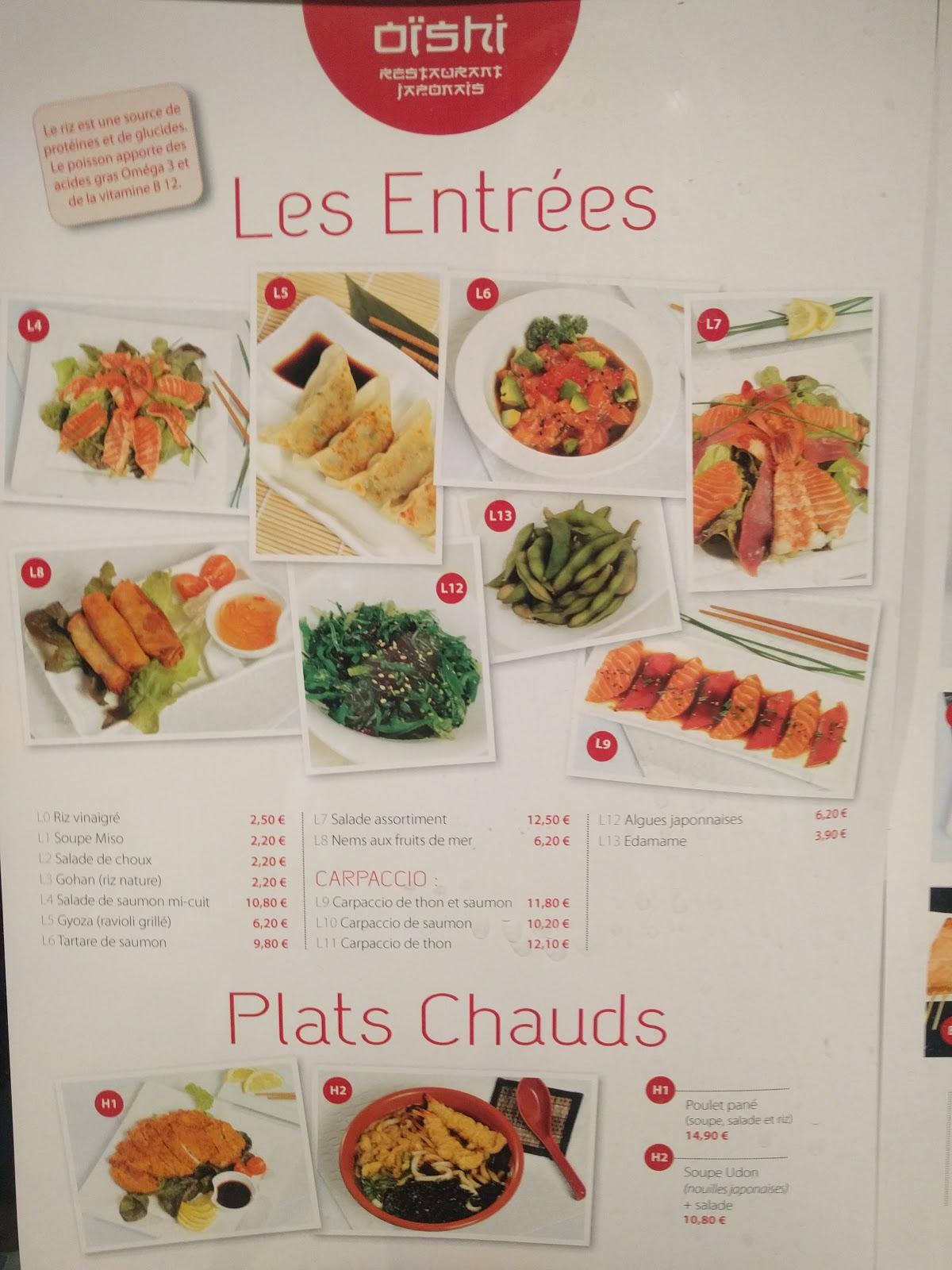 Menu at Oishi restaurant, Issoire