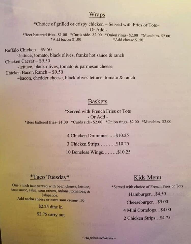 Menu at The Spot pub & bar, Red Lake Falls