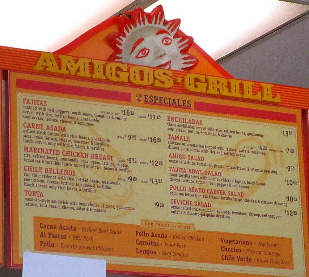 Menu at Amigos Grill Cocina Mexicana restaurant, San Mateo