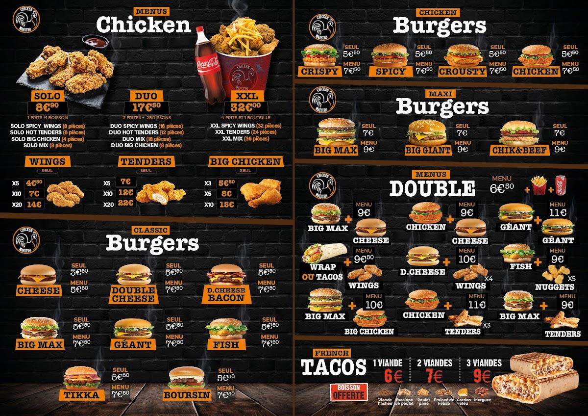 Menu at Chicken maestro restaurant, Éragny