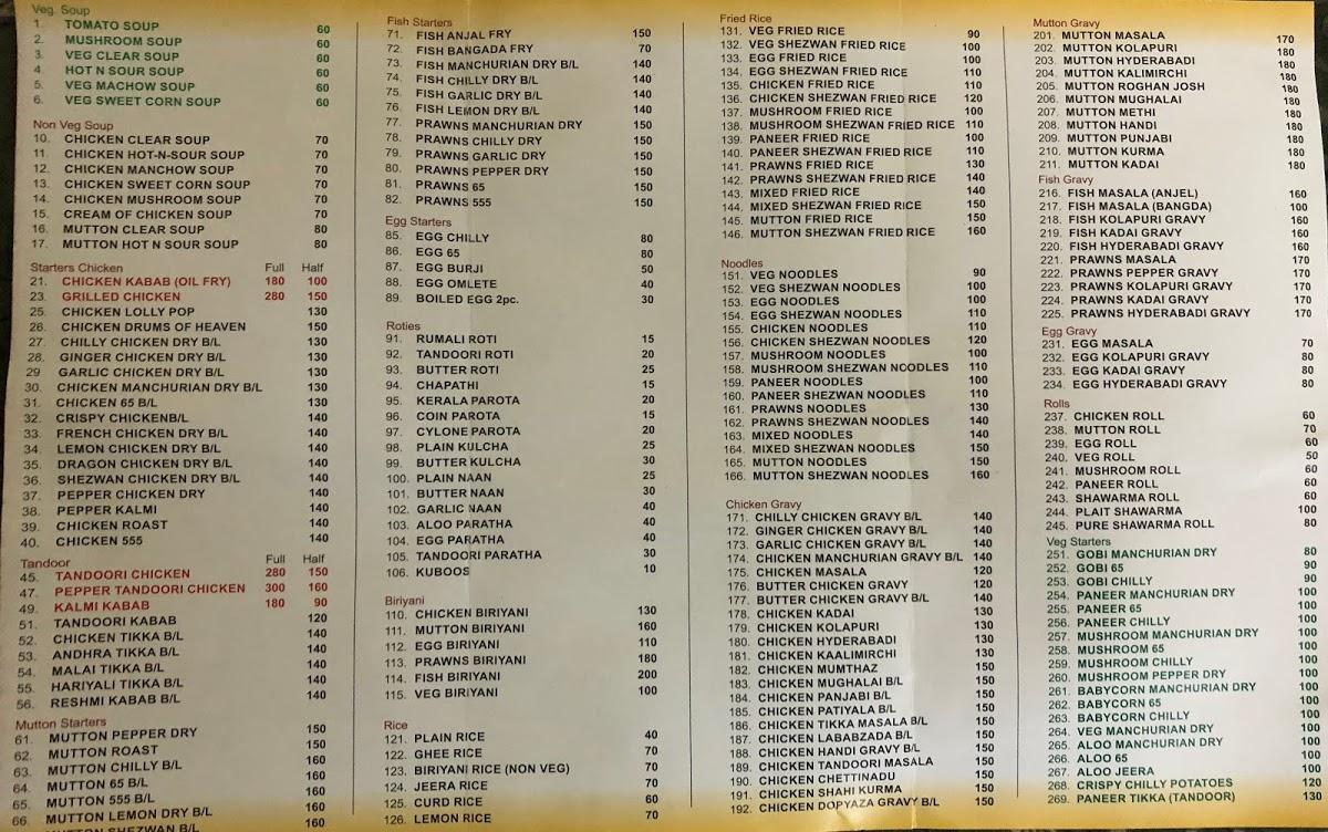 Menu at Chilli bites restaurant, Bengaluru